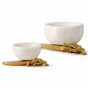 BELS & PEARL Set Two Handcrafted Crocodile Decorative Bowls