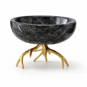 BELS & PEARL Handcrafted Decorative Bowl With Brass Antler Base - Grey
