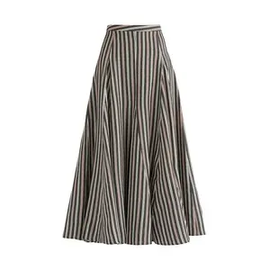 PAISIE Striped Flared Maxi Skirt With Godet Paneling