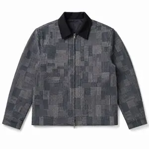 WAJU Black / Grey Black Collar Grid Jacket