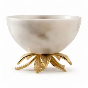 BELS & PEARL Handcrafted Lotus Marble Decorative Bowl - White