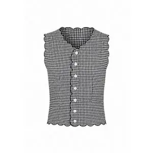 MONTCE Black & White Micro Gingham Scalloped Vest - Black/white
