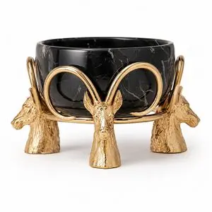 BELS & PEARL Handcrafted Three Goat Decorative Bowl - Black