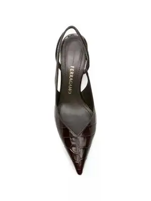 FERRAGAMO Croc-effect Slingback Pumps