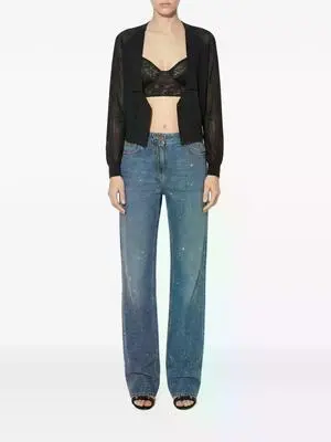 Elisabetta Franchi Cardigan In Knit And Mesh Fabric - Black