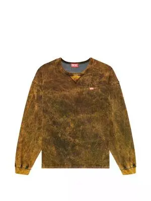 DIESEL® Acid-wash Long-sleeve T-shirt With Frayed Details - Brown