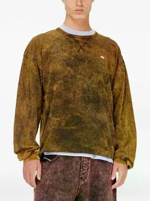 DIESEL® Acid-wash Long-sleeve T-shirt With Frayed Details - Brown