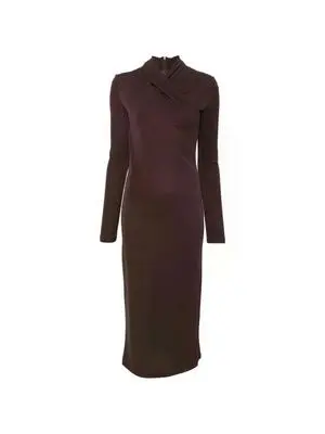 Max Mara Estremo Crossover-neck Long-sleeve Midi Dress
