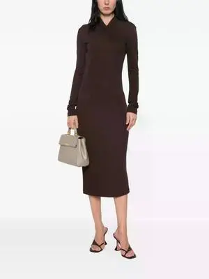 Max Mara Estremo Crossover-neck Long-sleeve Midi Dress