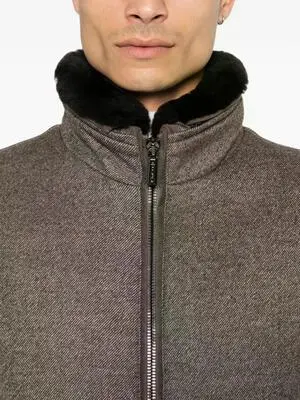 MOORER Fur-collar Zip-up Jacket