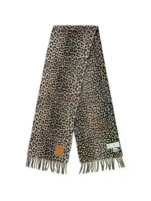 GANNI Leopard-print Fringed Scarf - Neutrals