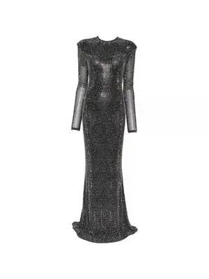 TWENTY FOURHAITCH Crystal-embellished Long-sleeve Maxi Dress - Black