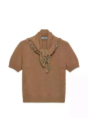 Prada Short-sleeved Cashmere Sweater With Scarf