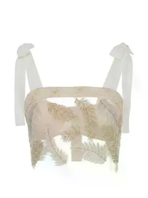 Elisabetta Franchi Tulle And Tweed Top With Feathers