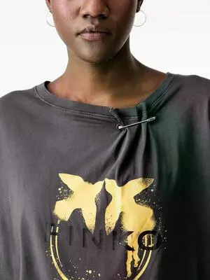 Pinko Safety Pin Embellished Logo Print Cotton T-shirt