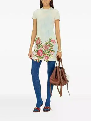 DIESEL® Short Dress In Floral Wool-blend Knit