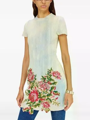 DIESEL® Short Dress In Floral Wool-blend Knit