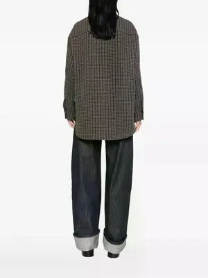 Closed Houndstooth-pattern Button-up Jacket