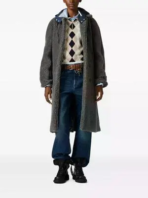 Miu Miu Single-breasted Fleece Coat With Detachable Hood