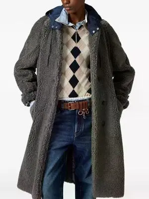 Miu Miu Single-breasted Fleece Coat With Detachable Hood
