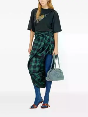DIESEL® Draped Tartan Midi Skirt With Lace-trim