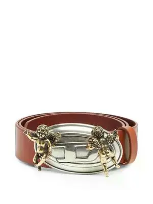 DIESEL® 3.5cm Leather Belt With Cherub Oval D Buckle - Brown