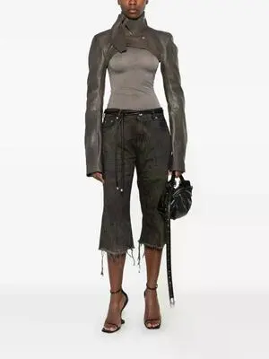 Rick Owens Bolan Cutoff Frayed Denim Shorts - Grey