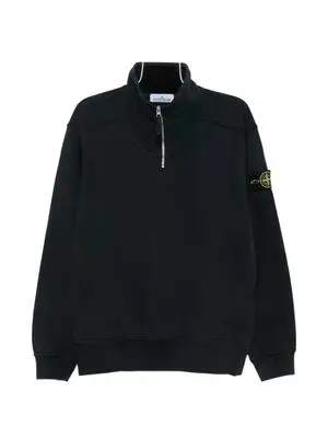 Stone Island Felpa Quarter-zip Logo-patch Sweater - Black