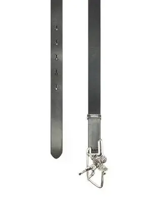 DIESEL® 2cm Leather Belt With Cherub D-outline Buckle - Black