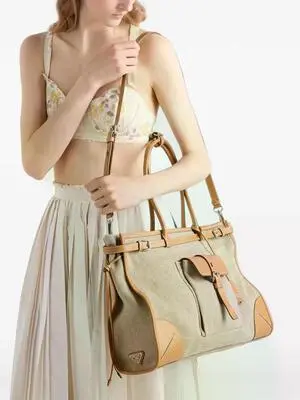 Prada Bonnie Linen And Leather Tote Bag