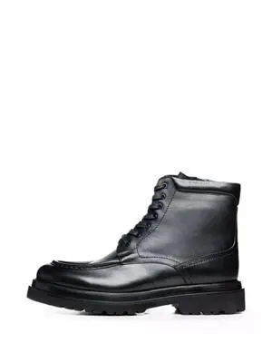 POCHE PARIS Lace-up Leather Ankle Boots - Black