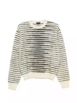 TOM FORD Striped Brushed Texture Crew-neck Sweater - Neutrals