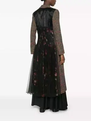 QUETSCHE Check-pattern Tulle-panel Coat - Black