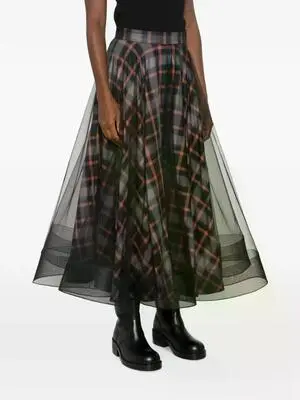 QUETSCHE Tulle-overlay Check-pattern Maxi Skirt
