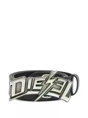 DIESEL® Leather Belt With Lightning Bolt Buckle - Black