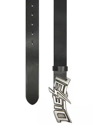DIESEL® Leather Belt With Lightning Bolt Buckle