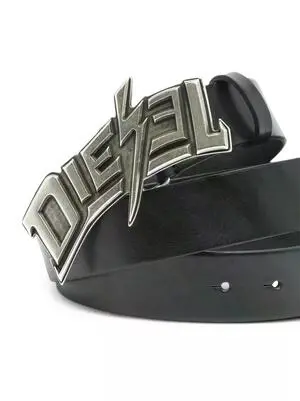DIESEL® Leather Belt With Lightning Bolt Buckle