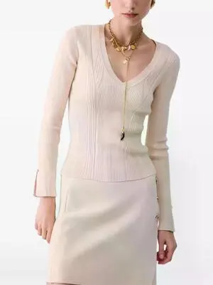 Liu Jo V-neck Ribbed Jumper With Back Cut-out Detail - Neutrals