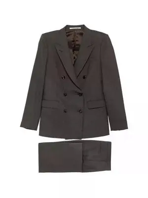 Tagliatore Dark Brown Double-breasted Suit With Peak Lapels - Grey