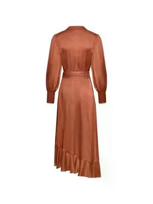 Zimmermann Ruffled Silk Wrap Midi Dress - Orange