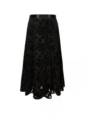 NISSA Floral-lace Flared Skirt - Black