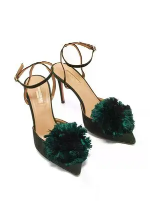AQUAZZURA Pom Pom Ankle Strap Pumps