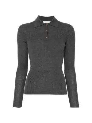 JCSOPHIE Ribbed Knit Polo Sweater - Grey