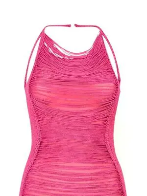 Attico Fringe-detail Halterneck Mini Dress