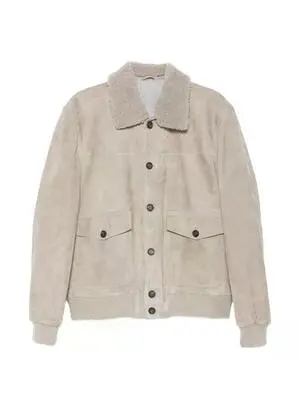 Eleventy Shearling-collar Suede Jacket
