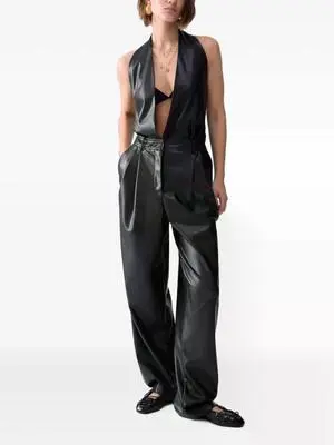 Liu Jo Coated Fabric Jumpsuit With Deep V-neckline And Open Back