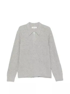SAMSOE SAMSOE Ribbed-knit Quarter-zip Polo Shirt - Grey