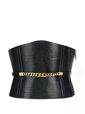 Elisabetta Franchi Bustier-style Leather Belt With Chain Detail - Black