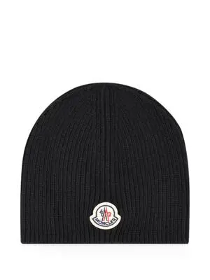 Moncler Logo-patch Ribbed-knit Beanie Hat - Black