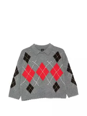 Pinko Argyle-pattern Collared Sweater - Grey